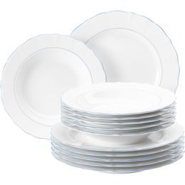 Tafelservice Seltmann Weiden "Tafelservice 12-teilig Sonate Blue Lines, Teller, Suppenteller", wei&szlig;, blau, 12 Stk., Porzellan, Geschirr-Sets, Tafelservice, Teller Set, Speiseeller, Suppenteller, wei&szlig;, blau