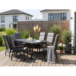 Garten-Essgruppe Konifera "Edessa Komfort", grau, Polyester, verstellbare R&uuml;ckenlehne, Aluminium, Sitzm&ouml;bel-Sets, Tischplatte aus Alu-Lamellen,Armlehne mit Seilgeflecht&Noonwood-Latten, Topseller