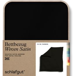 Bettbezug Schlafgut "Woven Satin", schwarz (off, schwarz), B:200cm L:200cm, Mako-Satin, Obermaterial: 100% Baumwolle, Bettbez&uuml;ge, besonders dicht gewebt, Mix & Match: passender Kissenbezug erh&auml;ltlich