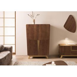 Highboard Nussbaum-Echtholzfurnier 100x40x145 braun lackiert BUTTERFLY #105