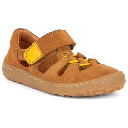 Sandale froddo "Barfu&szlig;schuh", M&auml;dchen, Gr. 26, braun (braun, gelb), Veloursleder, kontrastfarbene Details, Schuhe Sandale, Sommerschuh, Klettschuh, Sandale mit Klettverschluss