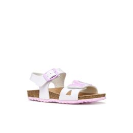 Sandale Geox "J ADRIEL GIRL", M&auml;dchen, Gr. 24, wei&szlig;, pink, Synthetik, bestickt, Basic, Schuhe Sandale, Klettschuh mit Schnallenverschluss, Gr&ouml;&szlig;enschablone zum Download