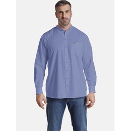 Langarmhemd Jan Vanderstorm "Stehkragenhemd KALLU", Herren, Gr. XL, weit, blau, Obermaterial: 100% Baumwolle CO., unifarben, comfort fit normal, Hemden