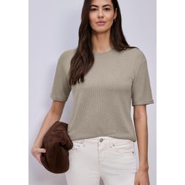 T-Shirt Street One, Damen, Gr. 36, timeless beige, Jersey, Obermaterial: 60% Viskose, 40% Polyester, unifarben, regular fit normal, Rundhals, Shirts T-Shirt, im Strick-Look