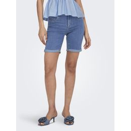 Jeansshorts Only "ONLRAIN LIFE MID LONG DNM SHORTS NOOS", Damen, Gr. L (40), N-Gr, blau (light blau denim), Denim/Jeans, Obermaterial: 53% Viskose, 29% Baumwolle, 17% Polyester, 1% Elasthan, unifarben, eng kniefrei, Jeans Jeansshorts, Topseller