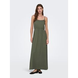 Maxikleid Only "ONLALTA S/L LONG STRAP DRESS PNT ZLO", Damen, Gr. M, N-Gr, kalamata, Web, Obermaterial: 98% Polyester, 2% Elasthan, unifarben, regular fit lang, Rundhals, Kleider Maxikleid