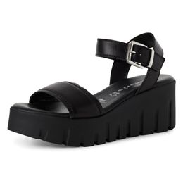 Keilsandalette Tamaris, Damen, Gr. 40, schwarz, Glattleder, Schuhe, Sommerschuh, Riemchensandale mit modischer Plateausohle
