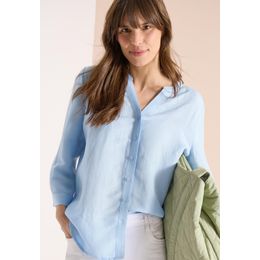 Longbluse Cecil, Damen, Gr. M (40), fresh water blau, Web, 55% Leinen, 45% Viskose, unifarben, klassisch normal, Rundhals, B&uuml;ndchen, Blusen Longbluse, mit 3/4 &Auml;rmeln