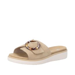 Pantolette Remonte, Damen, Gr. 44, hellbeige, Ziegenveloursleder, unifarben, Basic, Schuhe Pantolette, Sommerschuh, Hausschuh mit praktischem Klettverschluss