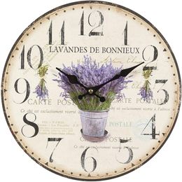 Wanduhr AMBIENTE HAUS "Lavendel Wanduhr 28cm", lila, B:28cm H:28cm T:3,5cm, Wanduhren, Wanduhr