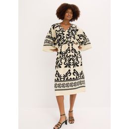 bonprix Midikleid aus flie&szlig;endem Viskoe-Mix, beige, Gr.52, modisch bedrucktes Midikleid aus flie&szlig;endem Viskose-Mix mit weit geschnittenen &Auml;rmeln
