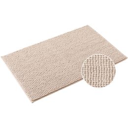 Badematte OTTO HOME "Vanessa Chenille, Badvorleger, Badezimmer Teppich, Duschvorleger" Gr. 2, beige (creme), H:15mm, Polyester, Badematten, Badematte, Uni Farben, besonders weich