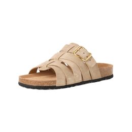 Pantolette Tamaris "Tamaris Pantoletten Veloursleder", Damen, Gr. 41, taupe, Veloursleder, Schuhe Pantolette