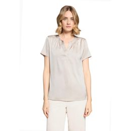 Satinbluse Betty Barclay "Damen kurzarm", Damen, Gr. 46, grau beige, Obermaterial: 97% Polyester, 3% Elasthan, l&auml;ssig geschnitten normal, V-Ausschnitt, Blusen