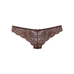 String Lascana, Damen, Gr. 32/34, chocolate, Spitze, Obermaterial: 90% Polyamid, 10% Elasthan, unifarben, k&ouml;rpernah, Unterhosen String, aus sch&ouml;ner Vollspitze und Schleife