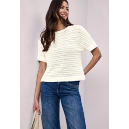 T-Shirt Street One, Damen, Gr. 40, sanftes wei&szlig;, Web, 88% Baumwolle, 12% Polyester, unifarben, normal normal, Rundhals, abgesteppt, Shirts T-Shirt, im soften Baumwoll-Mix