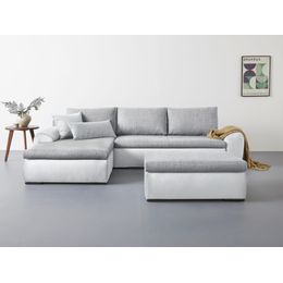 Ecksofa Home Affaire "Win L-Form, B: 285 cm - OTTO. Verl&auml;ssliche Qualit&auml;t.", grau (silbergrau), B:285cm H:85cm T:176cm, 100% Polyester, Sofas, Ecksofa, mit 2 Zierkissen, optional Bettfunktion & Bettkasten