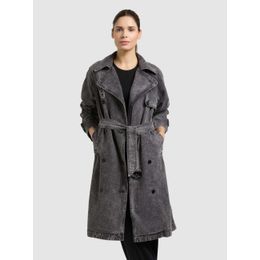 Trenchcoat Khujo "ENZA", Damen, Gr. XXL, schwarz, Web, 100% Baumwolle, regular fit knielang, Raglan&auml;rmel abgesteppte Kante verstellbar, M&auml;ntel