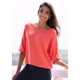 3/4-Arm-Shirt ELBSAND, Damen, Gr. 48/50, rot, Feinstrick, Obermaterial: 55% Baumwolle, 45% Nylon, unifarben, weit h&uuml;ftlang, U-Boot-Ausschnitt, eingesetzt, Shirts 3/4-Arm-Shirt, mit U-Boot Ausschnitt, Loungewear, Topseller