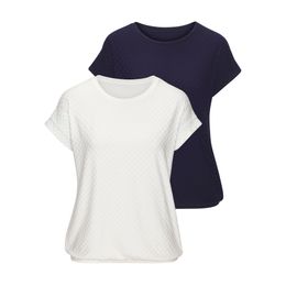 Kurzarmshirt Vivance "mit modischem Jacquard-Muster", Damen, Gr. 48/50, sanftes wei&szlig;, navy, Obermaterial: 63% Polyester, 29% Viskose, 8% Elasthan, unifarben, figurumspielend, Rundhals, Shirts, mit sch&ouml;nem Jacqaurdmuster