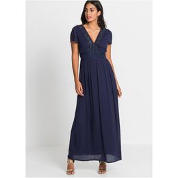 bonprix Maxikleid aus flie&szlig;ender Viskose, blau, Gr.48, Traumhaftes Sommerkleid mit geh&auml;kelter Spitze, aus Viskose