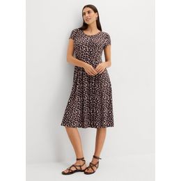 bonprix Jerseykleid mit Leodruck, schwarz, Gr.36/38 (S), Leokleid aus Viskose-Elasthan-Mix, aus Viskose