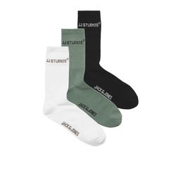 Jack & Jones Freizeitsocken JACK & JONES "JACSOHO TENNIS SOCKS 3 PACK NOOS", Herren, wei&szlig; pack:mineral blau, schwarz, Baumwollmischung, unifarben, Socken, mit Logostickerei