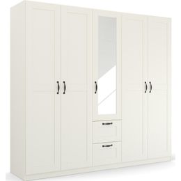 Dreht&uuml;renschrank Rauch "Kleiderschrank Schrank Garderobe Ankleide COTTAGE BY QUADRA SPIN", wei&szlig; (alpinwei&szlig;), B:226cm H:210cm T:54cm, Holzwerkstoff, Schr&auml;nke, Dreht&uuml;renschrank, in skandinavischem Landhausstil, mit Schubladen und Spiegel
