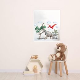 L&uuml;ttenh&uuml;tt Bild mit Rahmen L&Uuml;TTENH&Uuml;TT "oder Poster, Dinosaurier", bunt (farbe bild(er): bunt), B:30cm H:40cm T:0,2cm, Papier, Bilder, HD Premium Druck