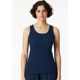 Unterhemd Schiesser "Schiesser 150 Years", Damen, Gr. 38, N-Gr, blau (801, admiral), Doppelripp, Obermaterial: 90% Baumwolle, 10% Elasthan, Unterhemden Unterhemd, tiefer Rundhalsausschnitt, Doppelripp, Baumwollmischung