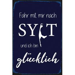 Metallbild queence "Fahr mit mir nach Sylt", wei&szlig; (farbe bild(er): wei&szlig;), B:30cm H:20cm, Bilder, Sylt, Wanddeko, Stahlschild, Blechschild