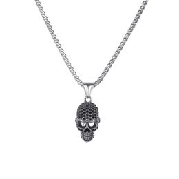 Kette mit Anh&auml;nger Firetti "Schmuck Geschenk Edelstahl Halsschmuck Halskette Totenkopf Skull", edelstahlfarben, schwarz, Halsketten, Herren, Edelstahl, L: 60, mit Zirkonia (synth.)
