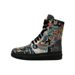Schn&uuml;rboots DOGO "Future High Top Boots Stay Groovy Damen Stiefeletten", Damen, Gr. 38, Normalschaft, schwarz, Lederimitat, Schuhe Schn&uuml;rboots, Handgefertigt