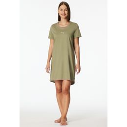 Nachthemd Schiesser "Casual Essentials", Damen, Gr. 40, N-Gr, 705, gr&uuml;n, Single Jersey, Obermaterial: 100% Baumwolle, bequem kurz, Rundhals, Kleider Nachthemd, mit Statement-Print, Baumwolle, kurz&auml;rmelig, Rundhalsausschnitt
