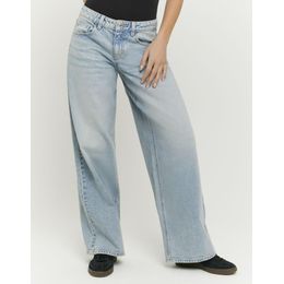 Low-rise-Jeans Tally Weijl "SPADEDODA", Damen, Gr. 42, N-Gr, verylight bleached indigo wash, Denim/Jeans, Obermaterial: 82% Baumwolle, 18% Lyocell, leichte Abriebeffekte, gerade lang, Jeans, aus hochwertigem Baumwoll-Lyocell-Mix, tief geschnitten in weitem Fit
