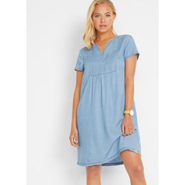 Jeanskleid bonprix, Damen, Gr. 42, N-Gr, hellblau denim, Denim/Jeans, Obermaterial: 100% Lyocell (TENCEL&trade;), A-Linie, Kleider, f&uuml;r den Casual-Anlass, aus Lyocell (TENCEL&trade;), mit kurzem Arm