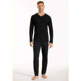 Schlafanzug uncover by Schiesser "Uncover Nightwear", Herren, Gr. 52, schwarz (000, schwarz), Single Jersey, Obermaterial: 100% Baumwolle, bequem lang, V-Ausschnitt, Homewear-Sets Schlafanzug, Single Jersey-Qualit&auml;t, Langarm, V-Ausschnitt, weich
