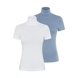Rollkragenshirt Flashlights, Damen, Gr. 40/42 (M), blau (hellblau, wei&szlig;), Rippware, Obermaterial: 100% Baumwolle, unifarben, Basic, eng, abgesteppt, Shirts, eng geschnitten, aus elastischem Material, im 2er-Pack