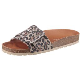 Pantolette VERBENAS "Reiko Leopardo Grande", Damen, Gr. 40, bunt (leo), Leder, Schuhe Pantolette, Sommerschuh, Falt mit Schnallenelement