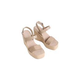 Keilsandalette Calvin Klein "WEDGE ESPAD 70 WEBBING LTH", Damen, Gr. 40, beige, Nappaleder, Textil, Flechtoptik, unifarben, festlich, Schuhe, Sommerschuh, Plateausandale, Keilabsatz, mit Bastbesatz
