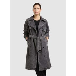 Trenchcoat Khujo "ENZA", Damen, Gr. S, schwarz, Web, 100% Baumwolle, regular fit knielang, Raglan&auml;rmel abgesteppte Kante verstellbar, M&auml;ntel