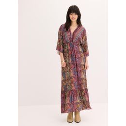 bonprix Maxikleid aus flie&szlig;ender Viskose, pink, Gr.54, Maxikleid mit V-Ausschnitt und weiten &Auml;rmeln