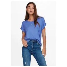 T-Shirt Only "ONLMOSTER &ndash; Kurzarmshirt mit Aufschlag und klassischem Look", Damen, Gr. M, blau (blau yonder), Jersey, Obermaterial: 75% Viskose, 20% Polyester, 5% Elasthan, unifarben, regular fit normal, Rundhals, mit Aufschlag, Shirts T-Shirt, Viskosemischung, regular fit