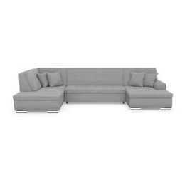 Wohnlandschaft DOMO collection "Treviso incl. Zierkissen, moderne Steppung, XXL: B/T/H: 364/201/83 cm", grau, B:364cm H:83cm T:201cm, 95% Polyester, 5% Nylon, Sofas, Wohnlandschaft, wahlweise mit Bettfunktion, in vielen Bezugsarten auch in Cord U-Form