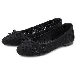 Ballerina Lascana "Slip-On-Sneaker, Freizeitschuh, Slipper, Halbschuh", Damen, Gr. 38, schwarz, Obermaterial: 100% Lederimitat. Decksohle: 100% Lederimitat. Futter: 100% Lederimitat. Laufsohle: 100% Synthetik, unifarben, Basic, Schuhe Ballerina, mit kleinen Cut-Outs VEGAN