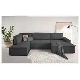 Wohnlandschaft Home Affaire "SHERWOOD U-Form, 329 cm - OTTO. Verl&auml;ssliche Qualit&auml;t.", anthrazit, B:329cm H:85cm T:195cm, 100% Polyester, Sofas, Wohnlandschaft, Schlaffunktion m. Bettkasten (194x139 cm), Cord, Vintage, Samtvelours