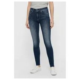 Skinny-fit-Jeans Only "ONLBLUSH MID SK ANK RW DNM REA082 NOOS", Damen, Gr. XS (34), L&auml;nge 32, blau (schwarz medium blau denim), Denim/Jeans, Obermaterial: 92% Baumwolle, 6% Elastomultiester, 2% Elasthan, unifarben, skinny fit, Jeans