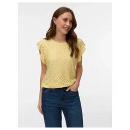 V&eacute;ro Moda Rundhalsshirt VERO MODA "VMTASSA SL FRILL TOP NOOS", Damen, Gr. S, pale banana, Jersey, Obermaterial: 95% Polyester, 5% Elasthan, unifarben, loose fit normal, Rundhals, Shirts Rundhalsshirt, Materialmix, loose fit