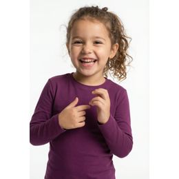 Langarmshirt happy girls, M&auml;dchen, Gr. 140, lila (berry), Jersey, Obermaterial: 95% Baumwolle, 5% Elasthan, unifarben, figurbetont h&uuml;ftlang, Rundhals, abgesteppte Kante, Shirts Langarmshirt, in Basic-Form