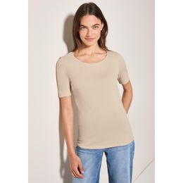 T-Shirt Cecil "Style Lena", Damen, Gr. XL (44), lila (pearl beige), Jersey, Obermaterial: 100% Baumwolle, unifarben, k&ouml;rpernah h&uuml;ftlang, Rundhals, abgestepptes B&uuml;ndchen, Shirts T-Shirt, mit klassischem Rundhalsausschnitt